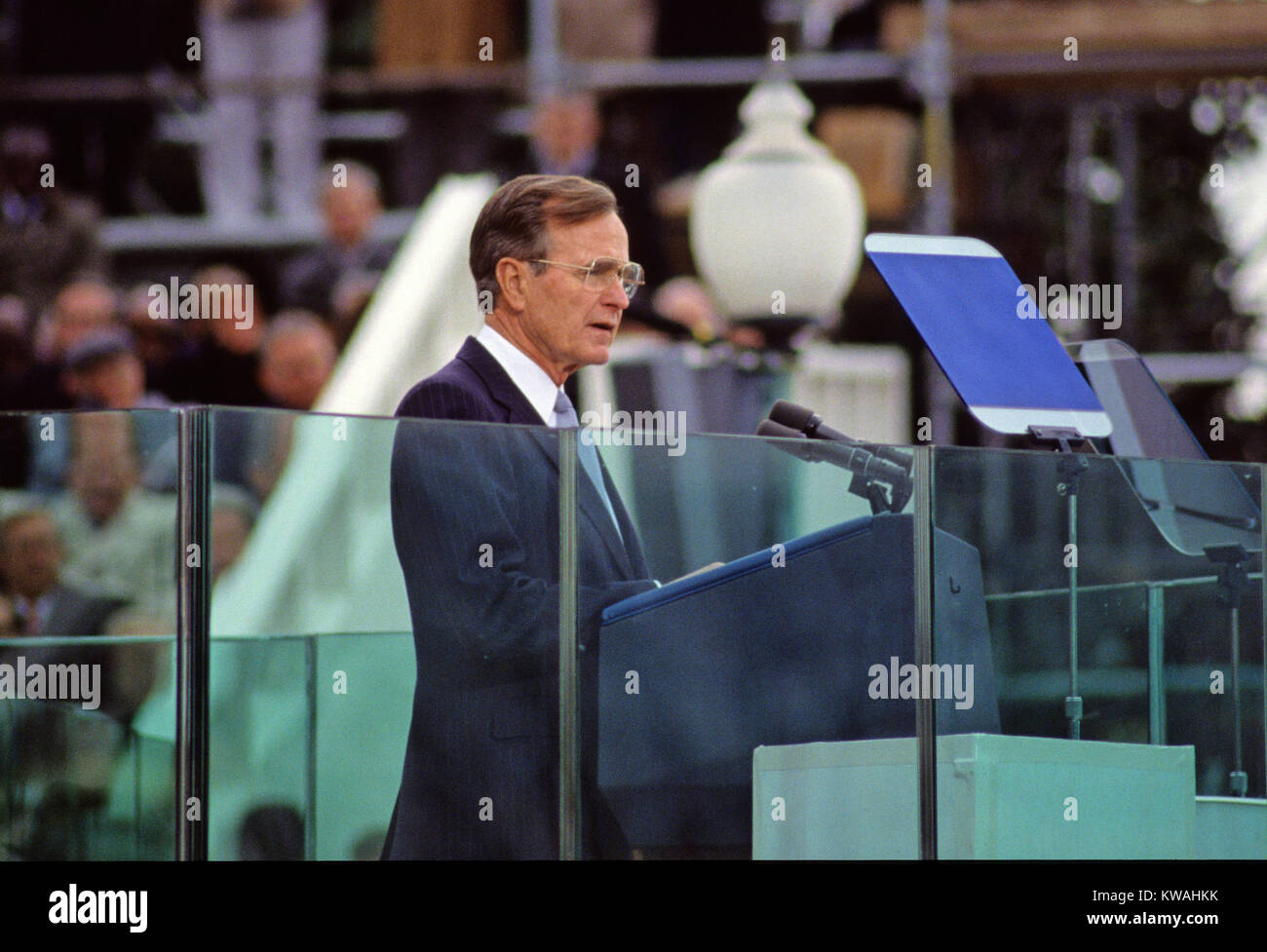United States President George H.W. Bush delivers his Inaugural Address ...