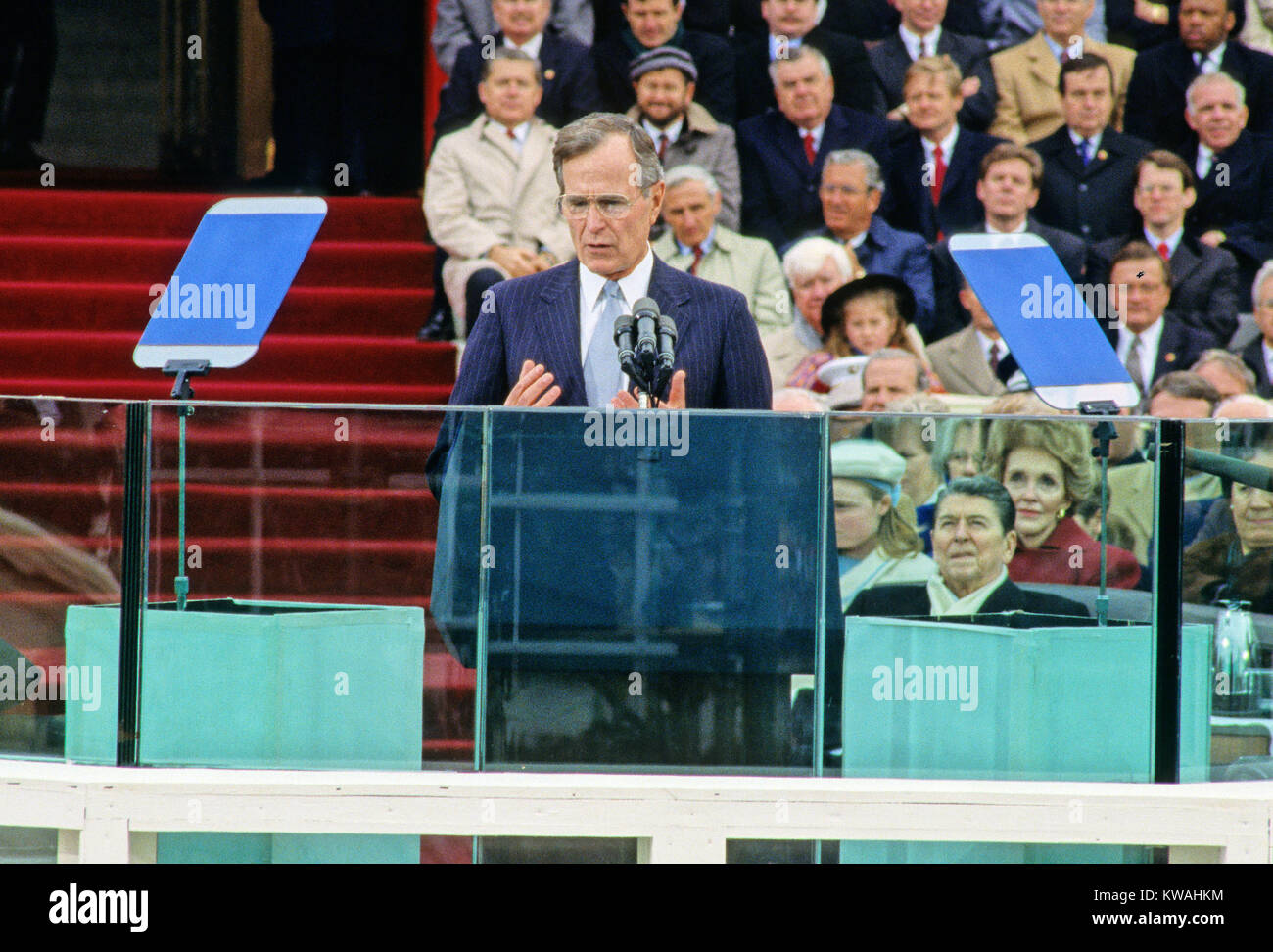 United States President George H.W. Bush delivers his Inaugural Address ...
