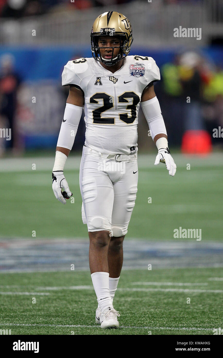 Atlanta, Georgia, USA. 1st January, 2018. UCF's Tre Neal (23) in action ...