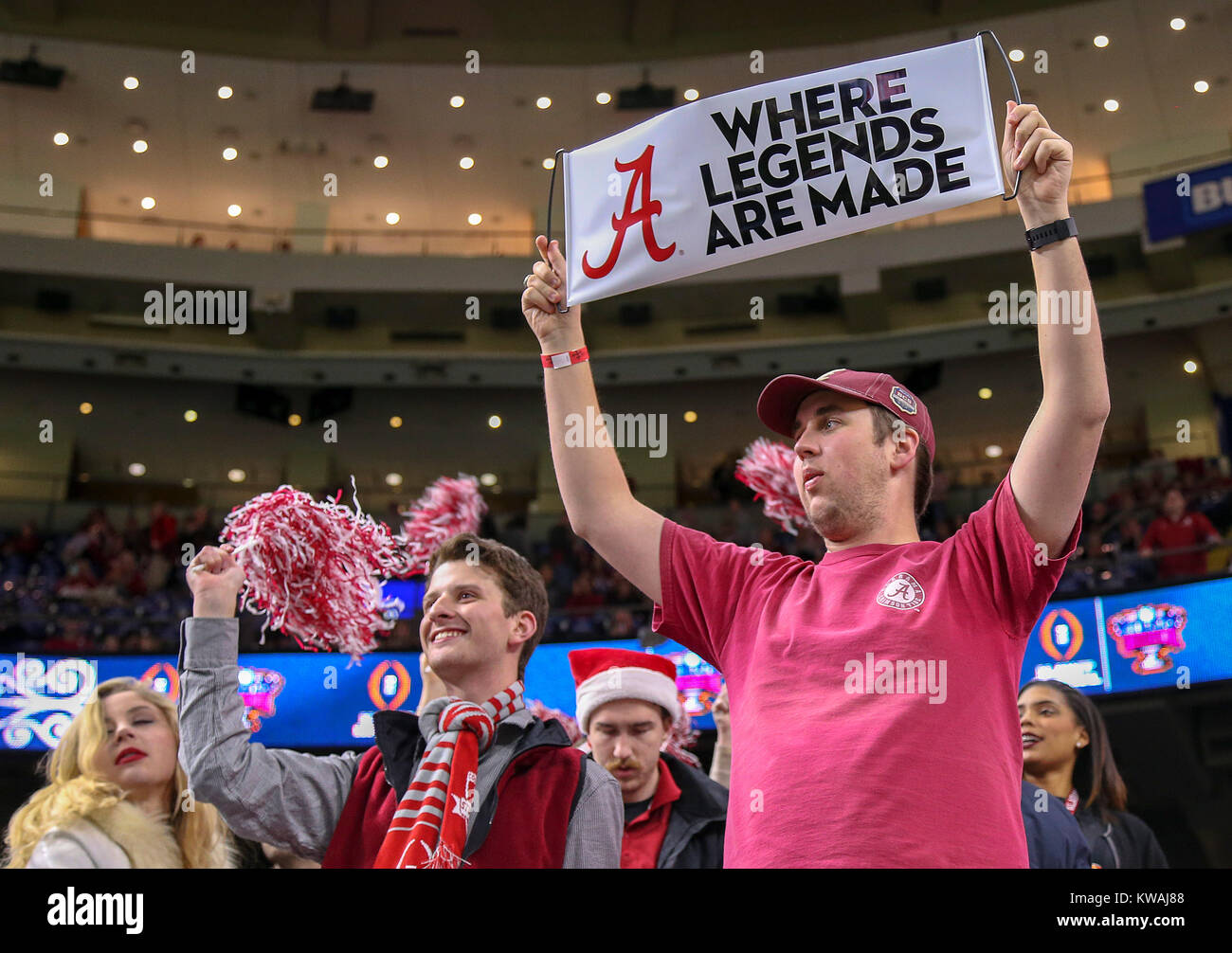 New Orleans, LA, USA. 1st Jan, 2018. An Alabama Crimson Tide fan cheers ...