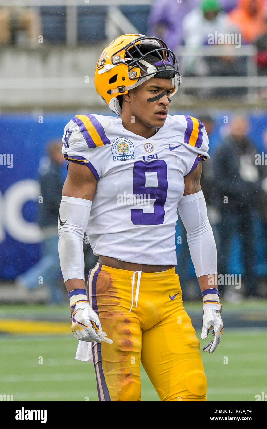 Orlando, FL, USA. 1st Jan, 2018. LSU Tigers safety Grant Delpit (9 ...
