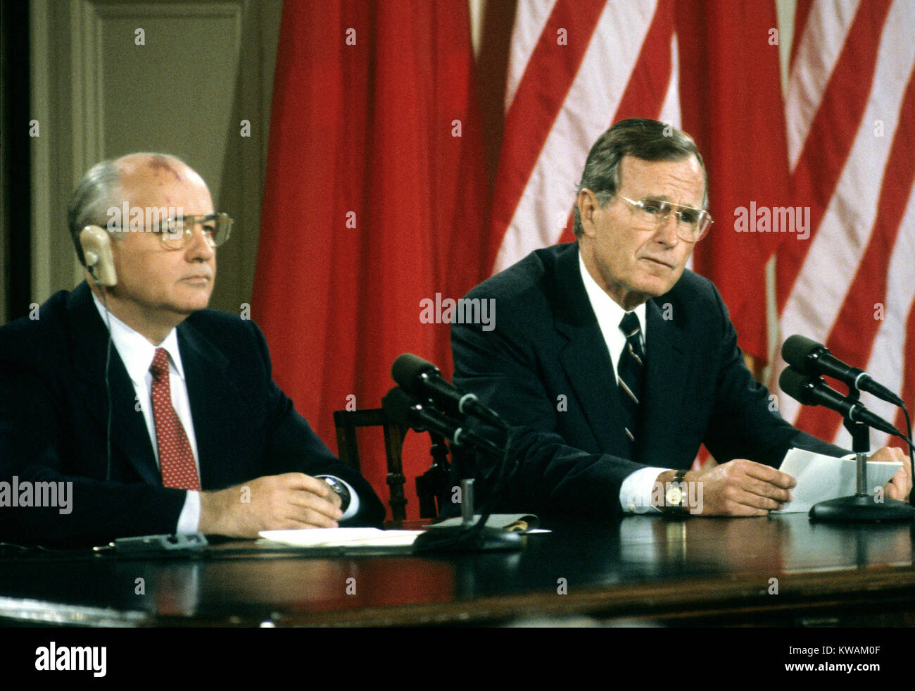 United States President George H.W. Bush, right, and President Mikhail ...
