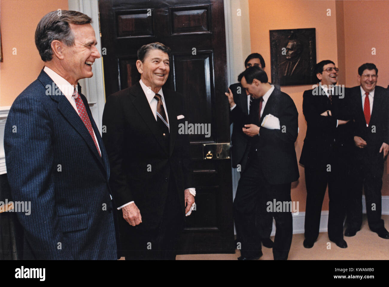United States President Ronald Reagan, center left, and US President ...