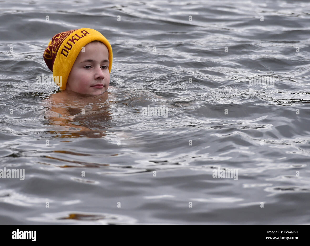 Polna, Czech Republic. 1st Jan, 2018. Winter swimming in Peklo (Hell ...