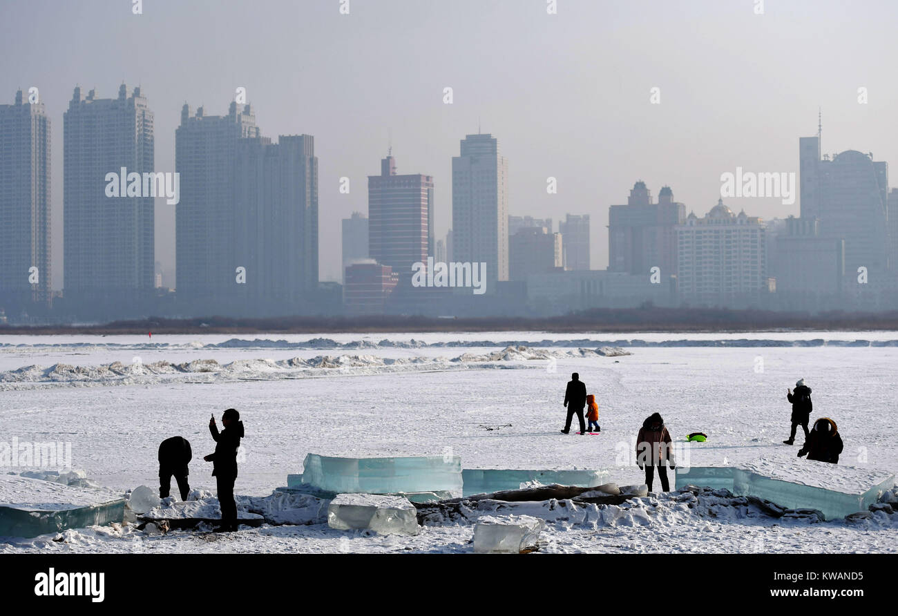 Harbin. 2nd Jan, 2018. Photo taken on Jan. 2, 2018 shows ice cubes ...