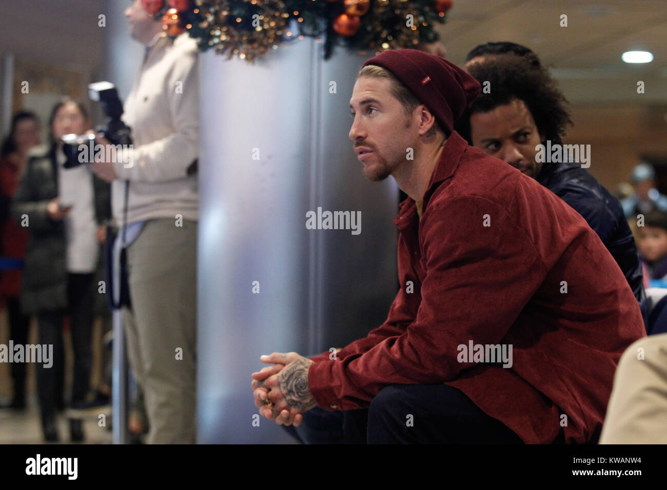 Real Madrid player Sergio Ramos during a Christmas act with children un ...