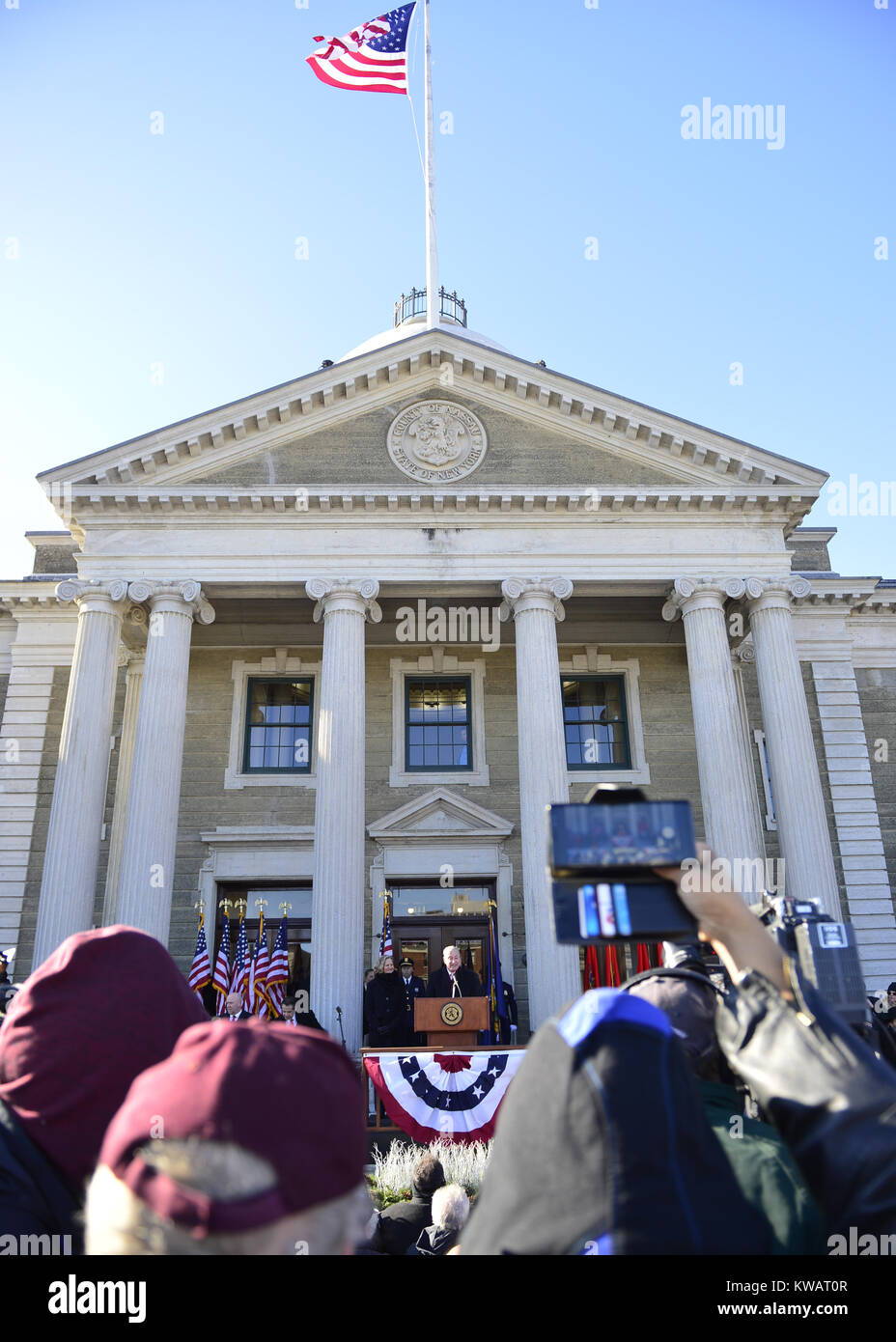 Mineola, New York, USA. 1st Jan, 2018. Speaking at podium is U.S ...