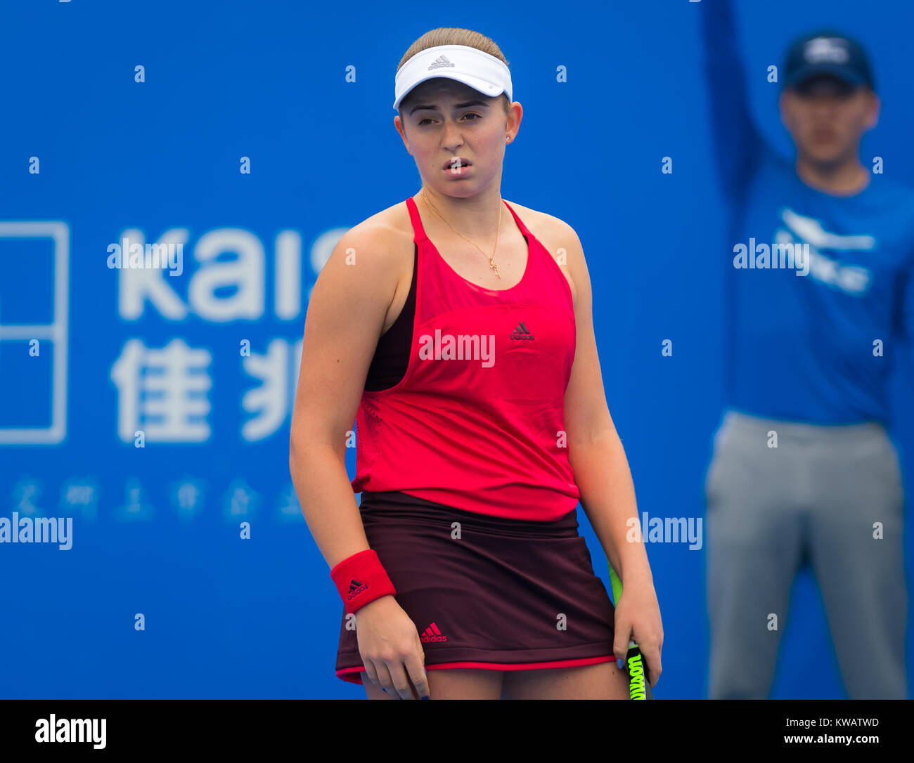 Shenzhen, China. 2nd Jan, 2018. Jelena Ostapenko of Latvia in action at ...
