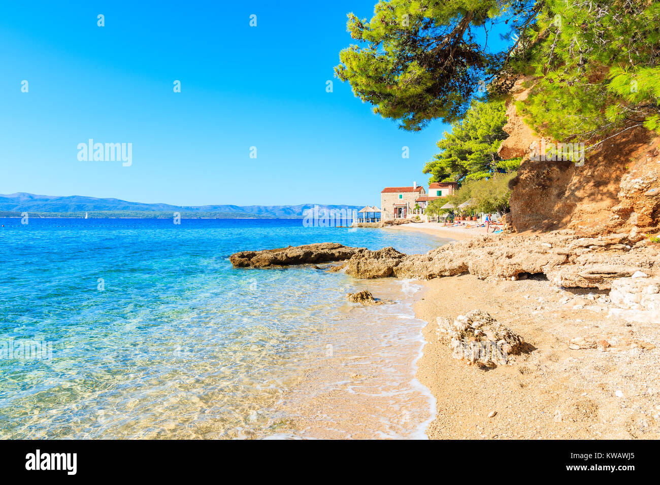 Idyllic beach on coast of Brac island near Bol town, Brac island ...