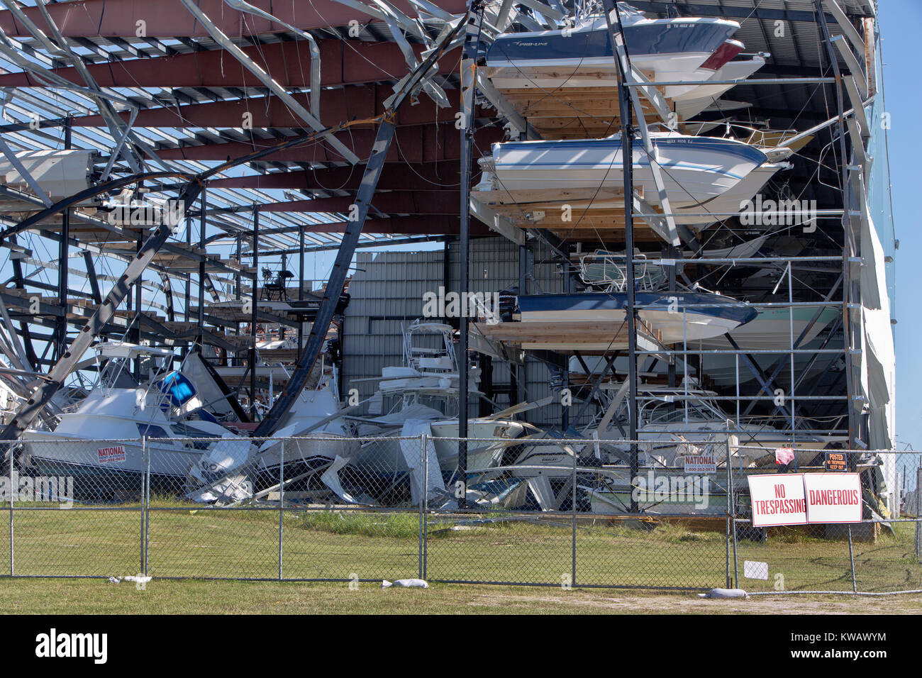 Hurricane 'Harvey' 2017 storm damage, posted with No Trespassing sign ...