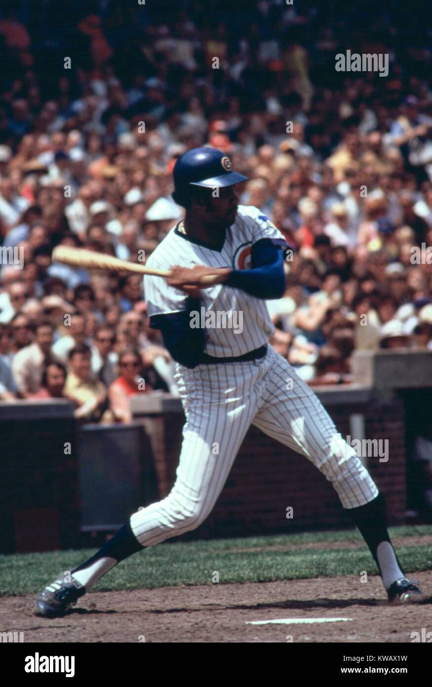 A Chicago Cubs batter prepares for a pitch from the visiting Oakland A ...