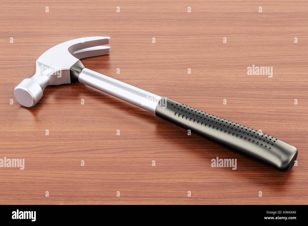 Hammer on the wooden table. 3D rendering Stock Photo - Alamy