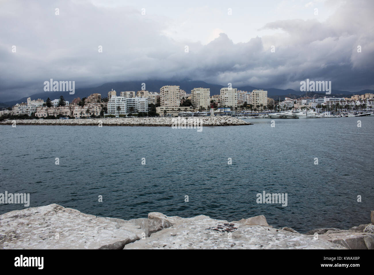 Estepona. View of the city of Estepona. Port. Malaga province ...