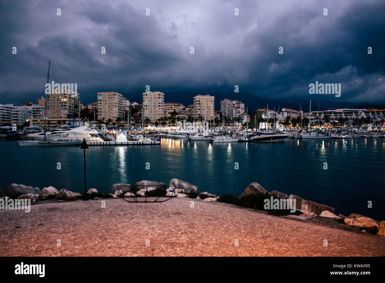 Estepona. View of the city of Estepona. Port. Malaga province ...