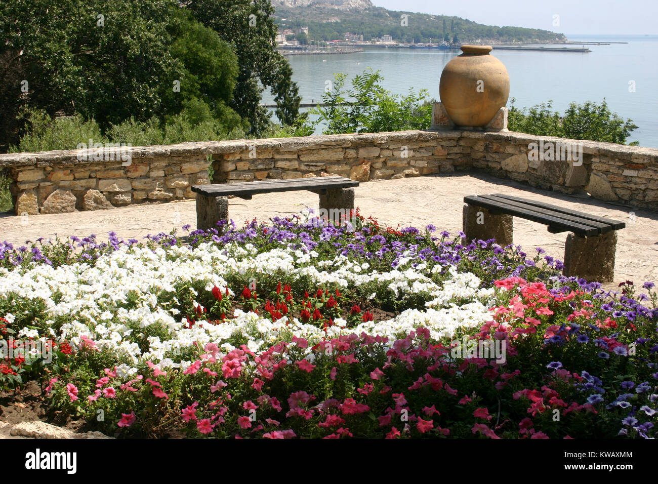 Flowers in the garden of the Balchik Castle in Bulgaria Stock Photo - Alamy