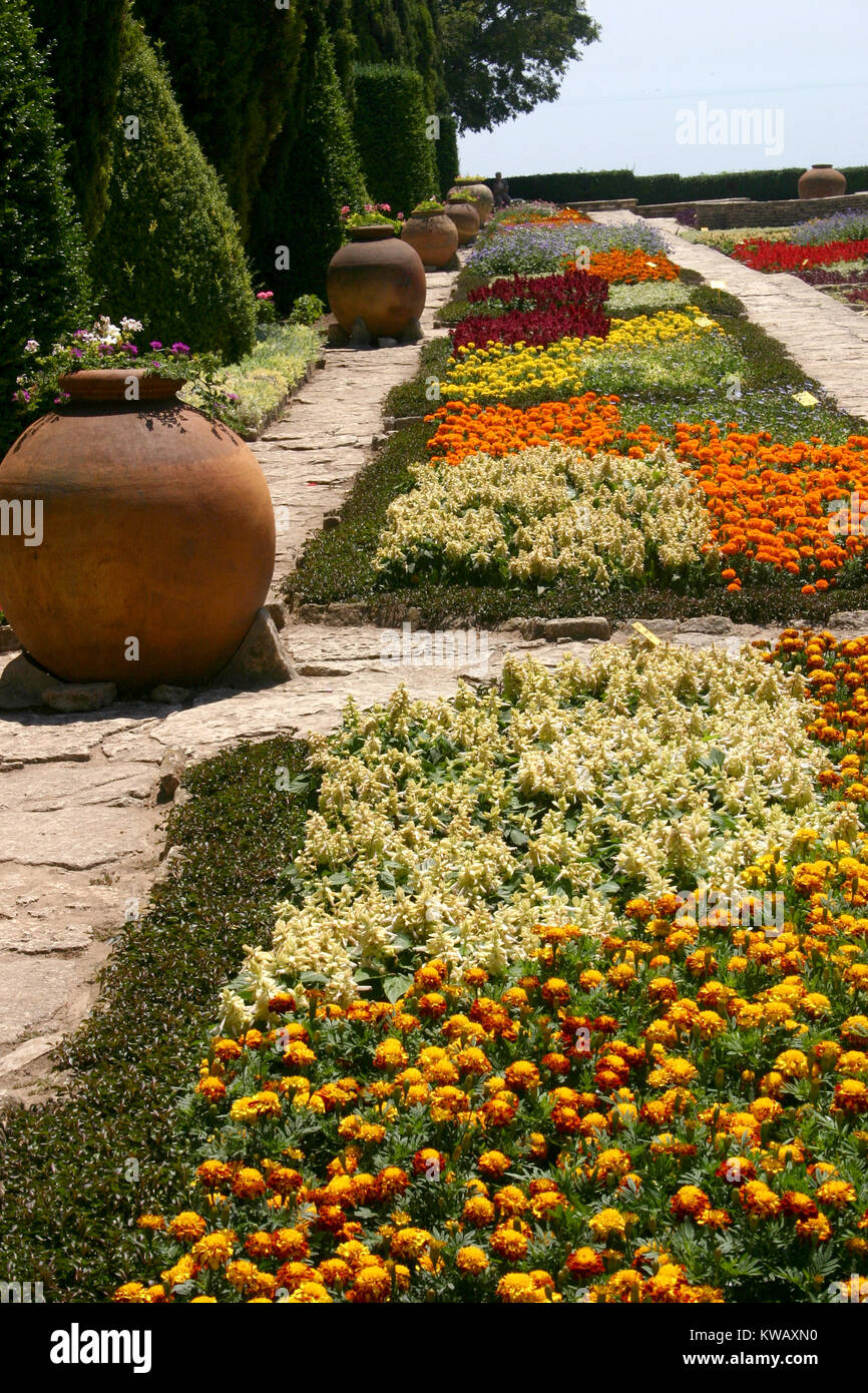 Flowers in the garden of the Balchik Castle in Bulgaria Stock Photo - Alamy