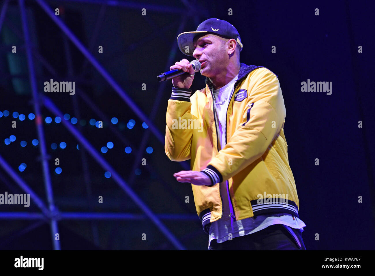 Pozzuoli, Italy. 01st Jan, 2018. Italian rapper Clementino performs ...