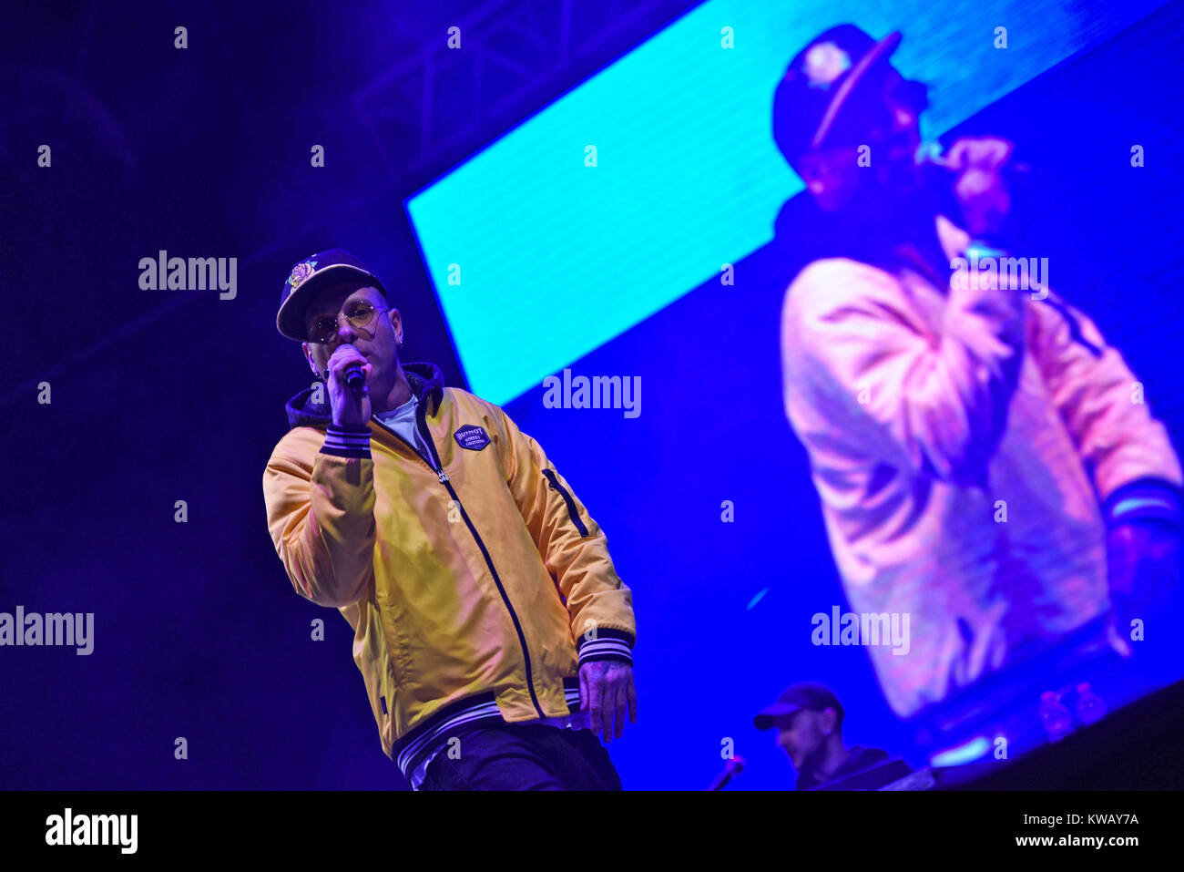 Pozzuoli, Italy. 01st Jan, 2018. Italian rapper Clementino performs ...