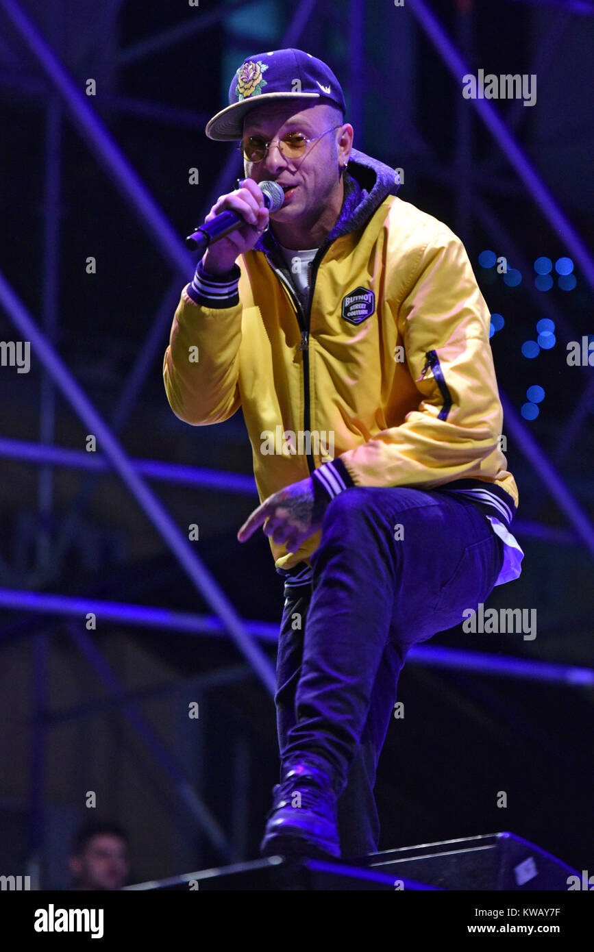 Pozzuoli, Italy. 01st Jan, 2018. Italian rapper Clementino performs ...