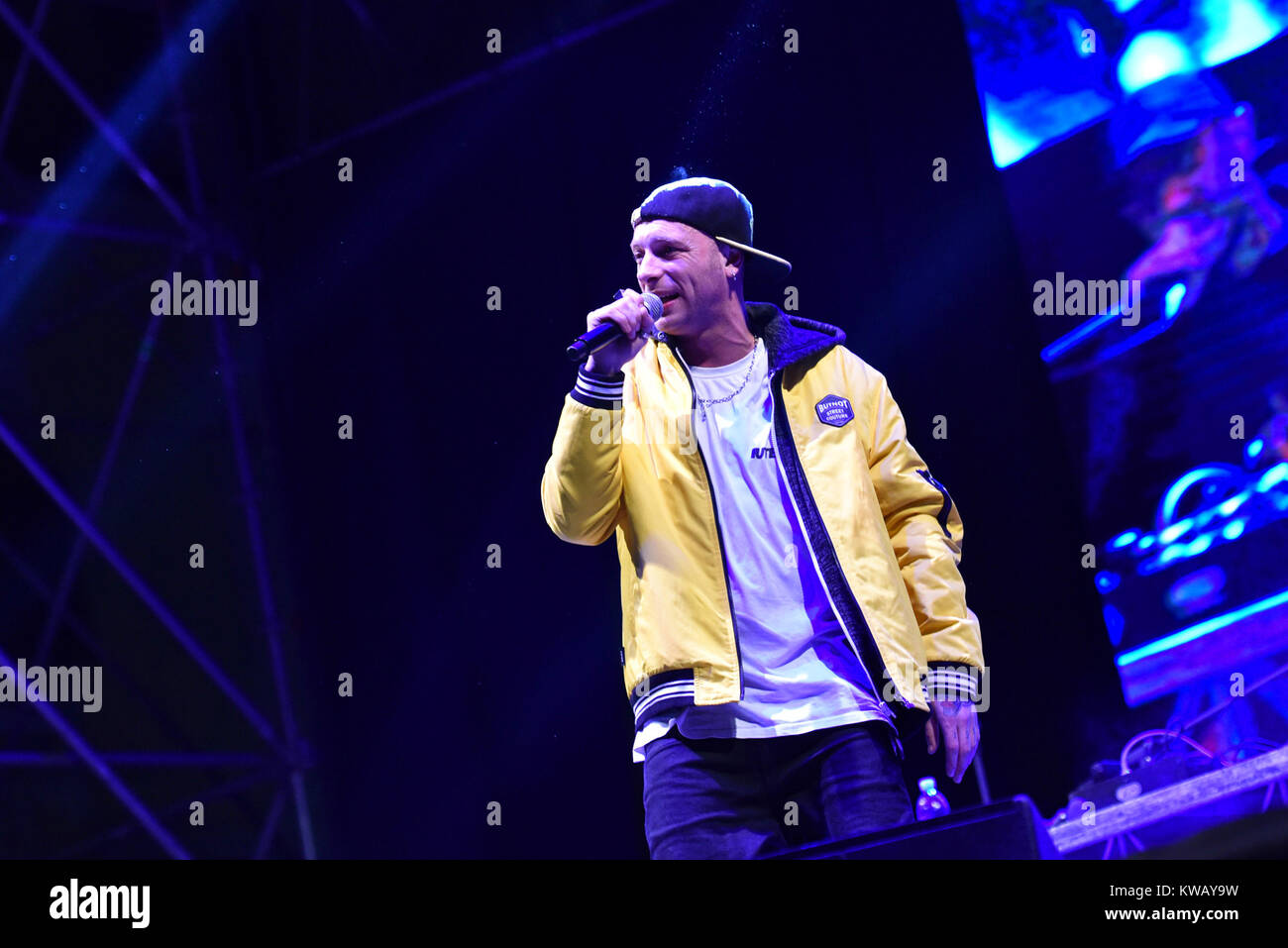 Pozzuoli, Italy. 01st Jan, 2018. Italian rapper Clementino performs ...