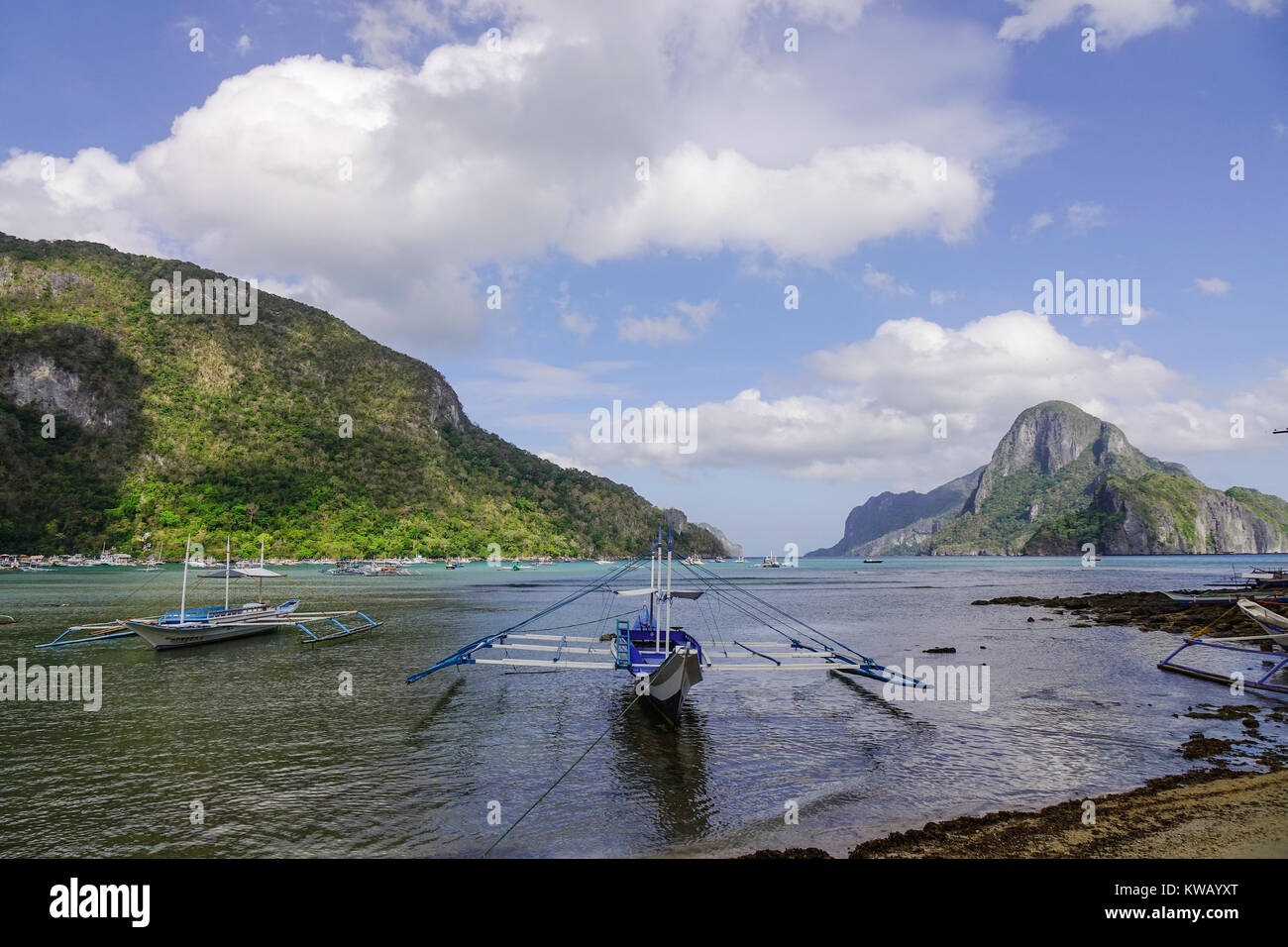 Palawan, Philippines - Apr 5, 2017. Wooden boats docking on the sea at ...