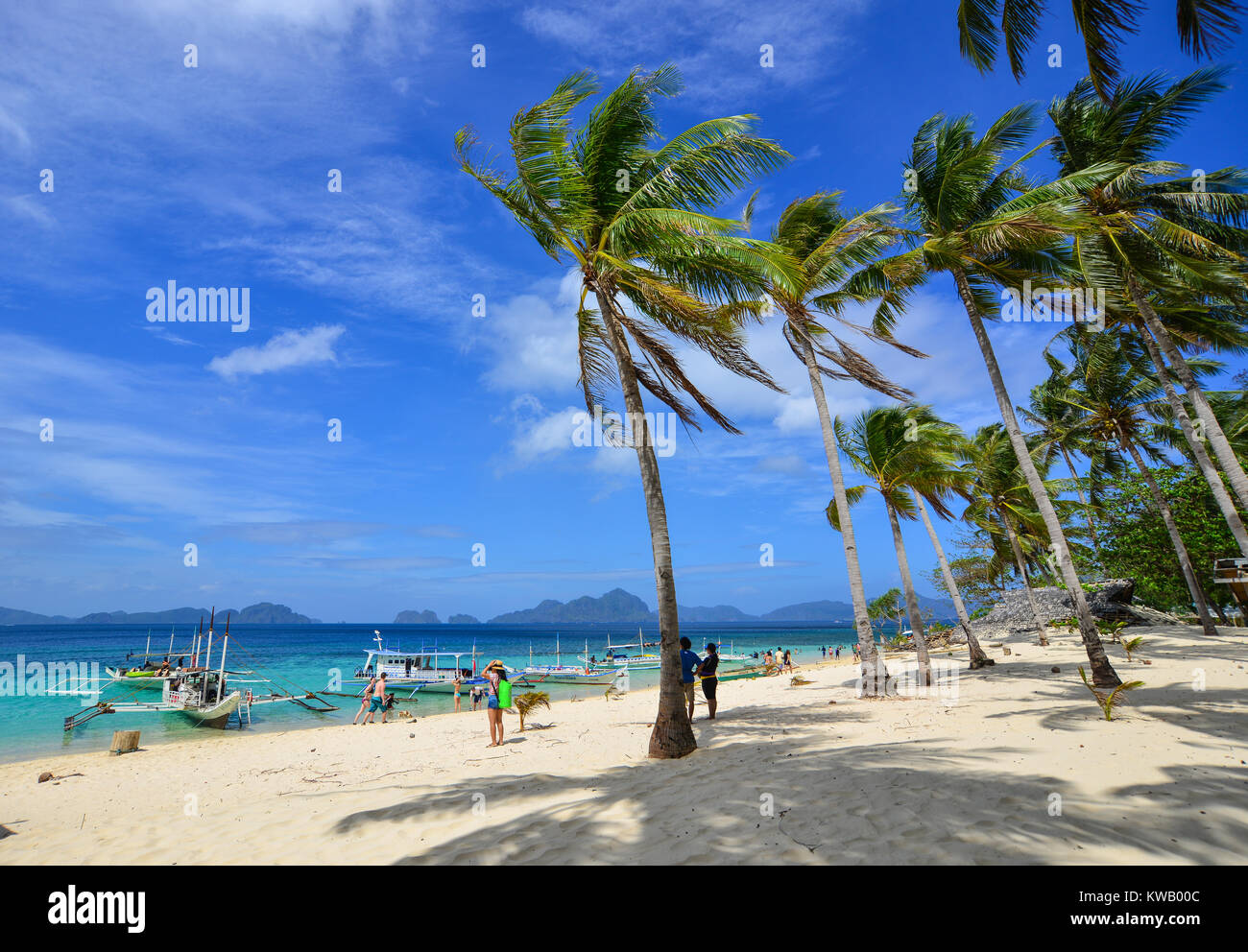 Palawan, Philippines - Apr 5, 2017. Beautiful beach with palm trees in ...