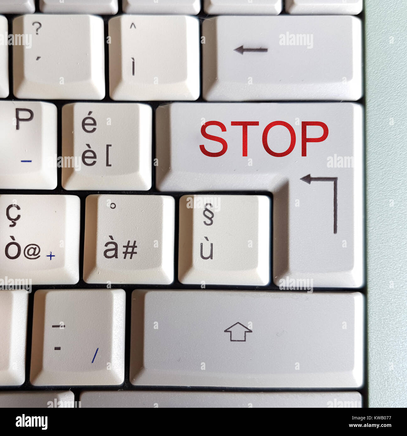 white computer keyboard with the word you are looking for: stop Stock ...