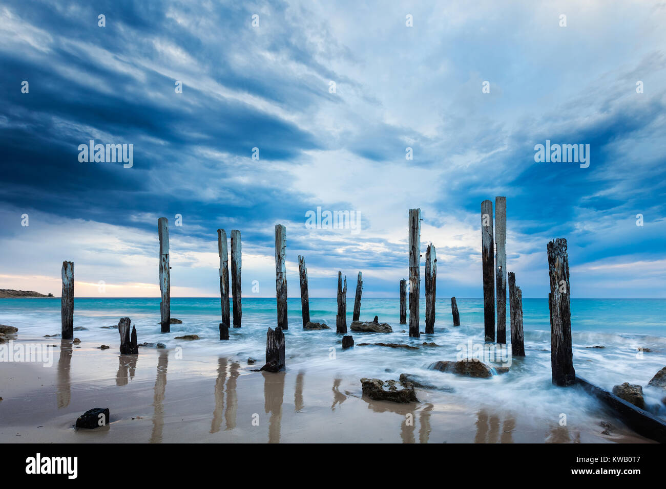 The iconic Port Willunga jetty ruins on an overcast day Stock Photo - Alamy