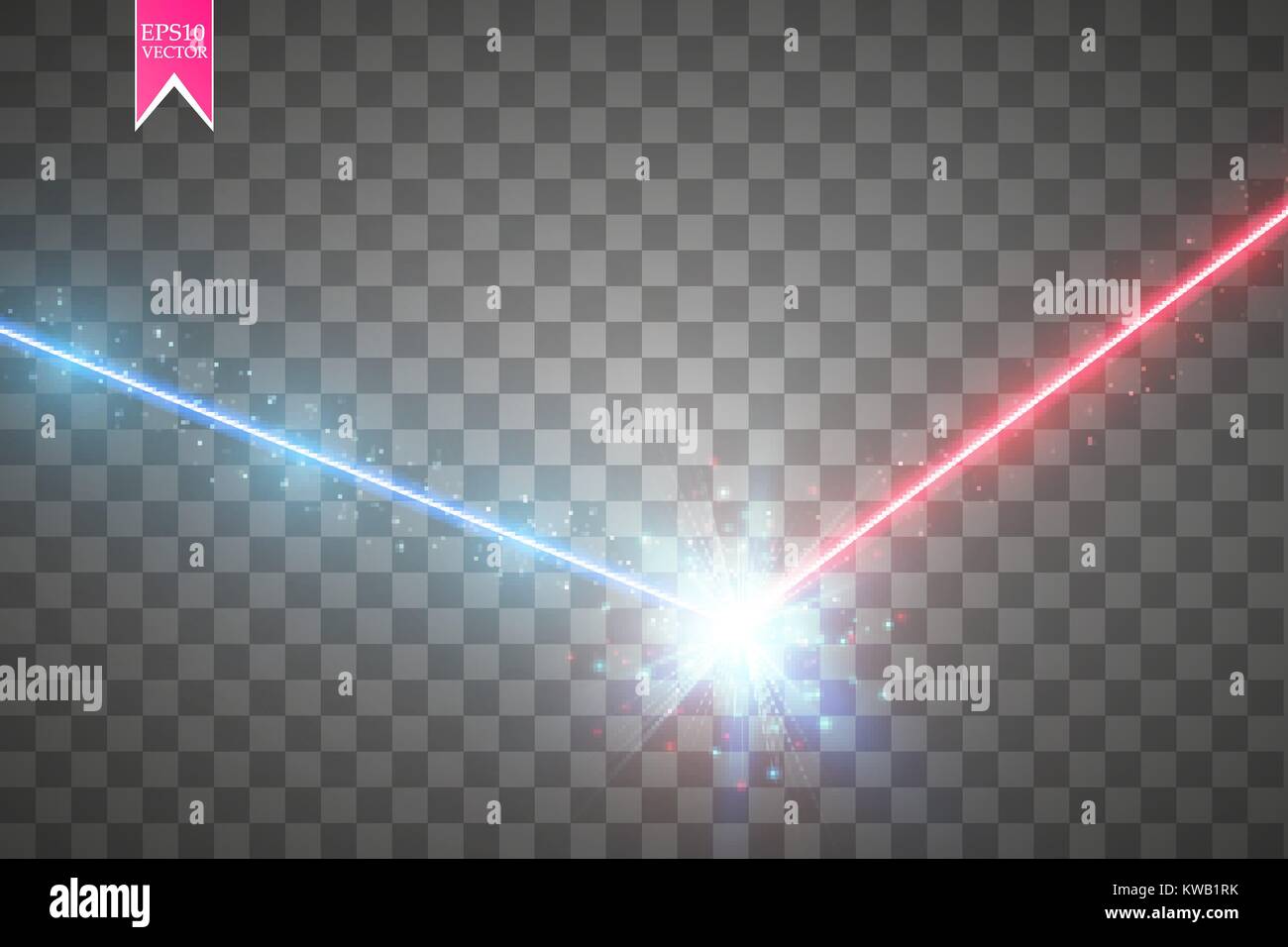 Collision of two forces with red and blue light. Vector illustration ...