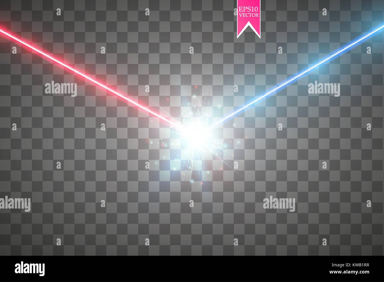 Collision of two forces with red and blue light. Vector illustration ...