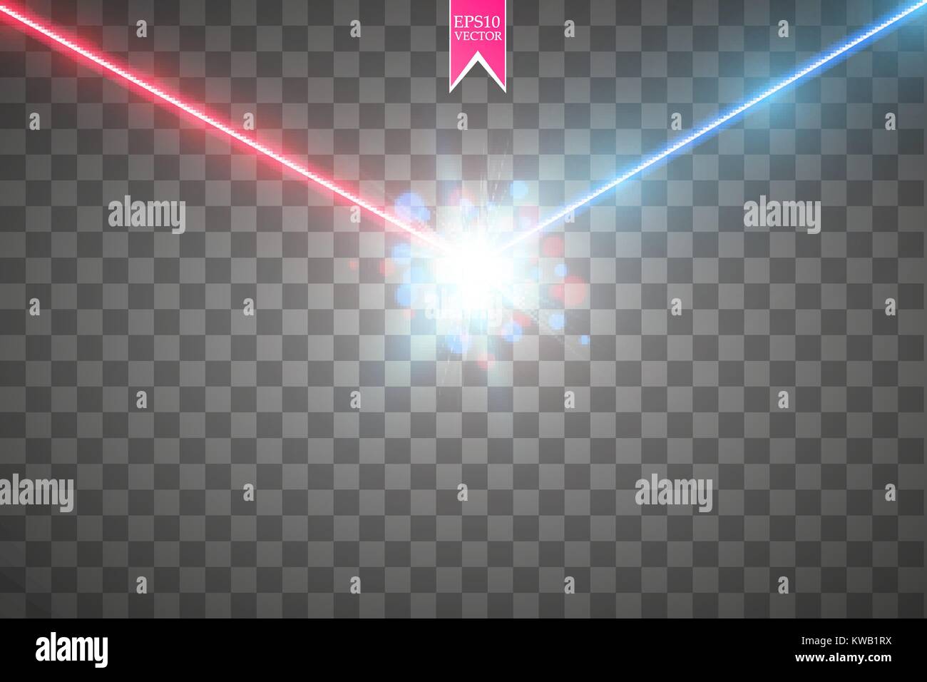 Collision of two forces with red and blue light. Vector illustration ...