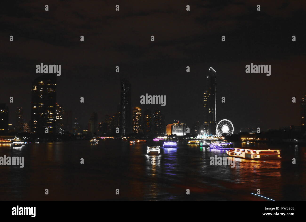 travel ship floating on river in night Stock Photo - Alamy