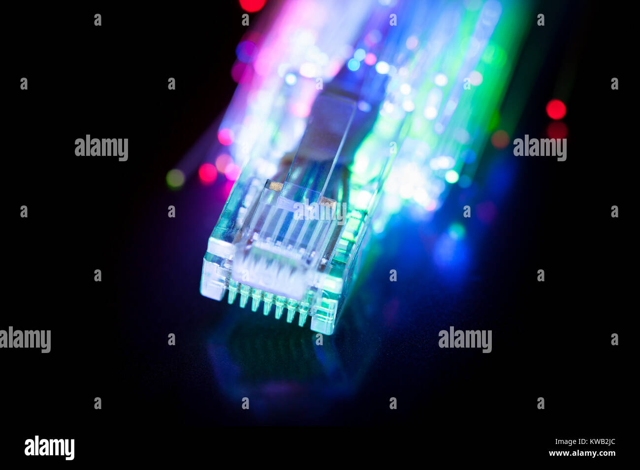 LAN and optical fiber cable - studio shot on black background Stock ...
