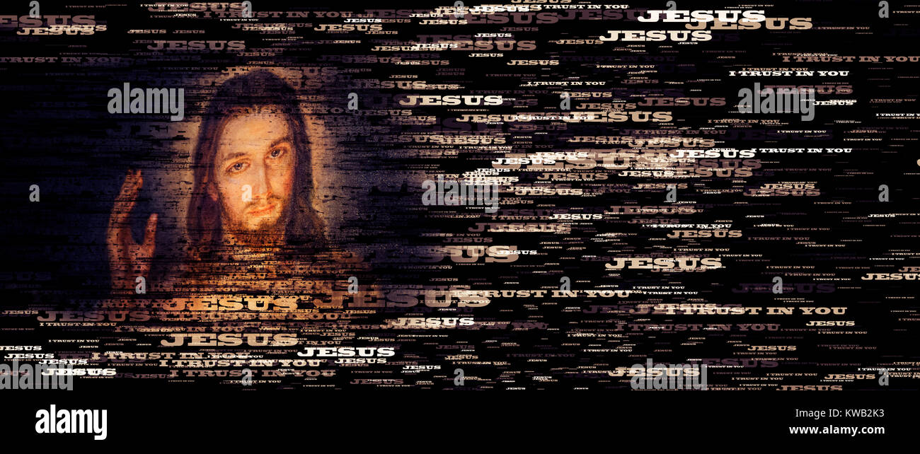 text portrait of the Merciful Jesus image Stock Photo - Alamy