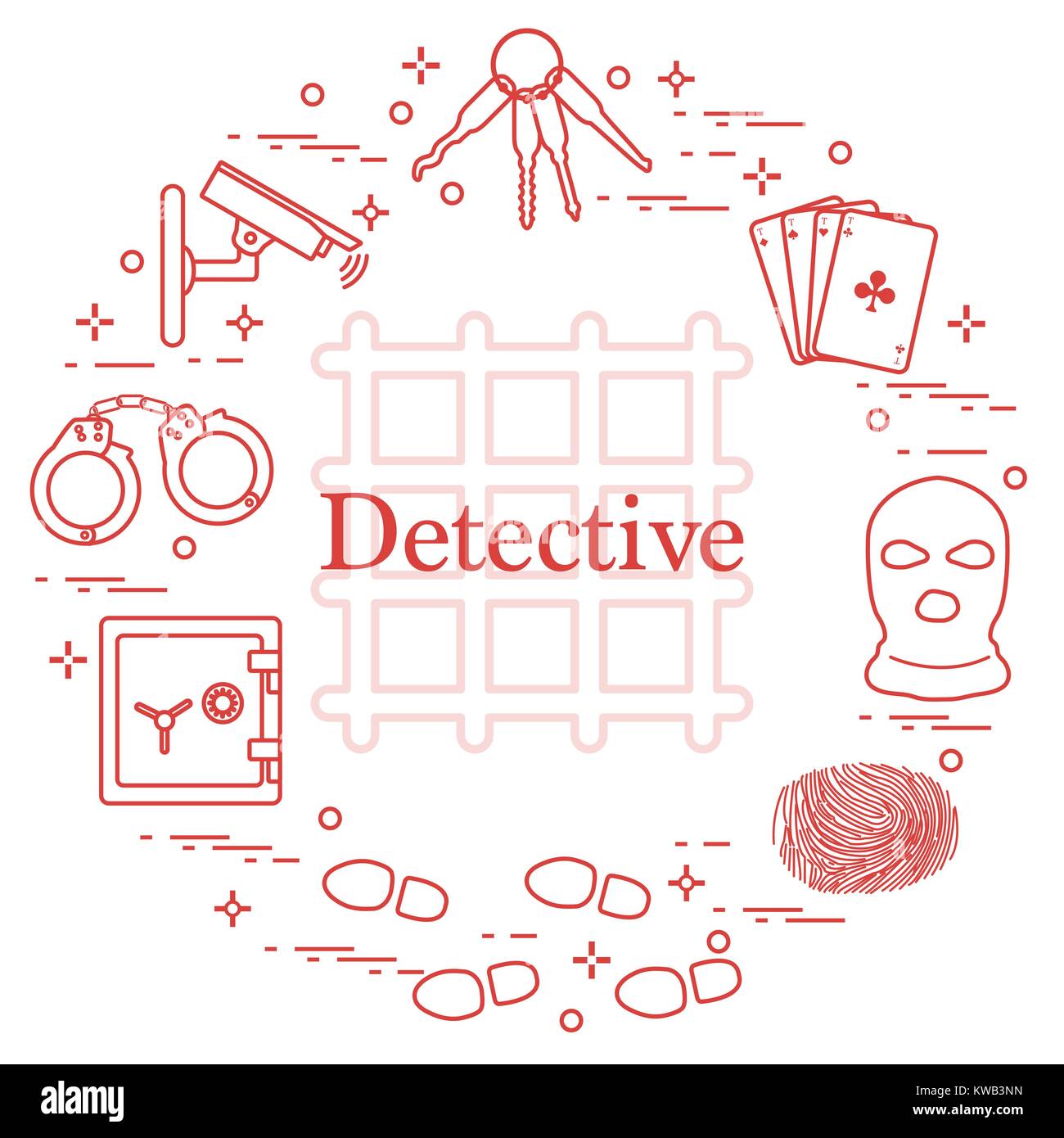 Criminal and detective elements. Crime, law and justice vector icons ...