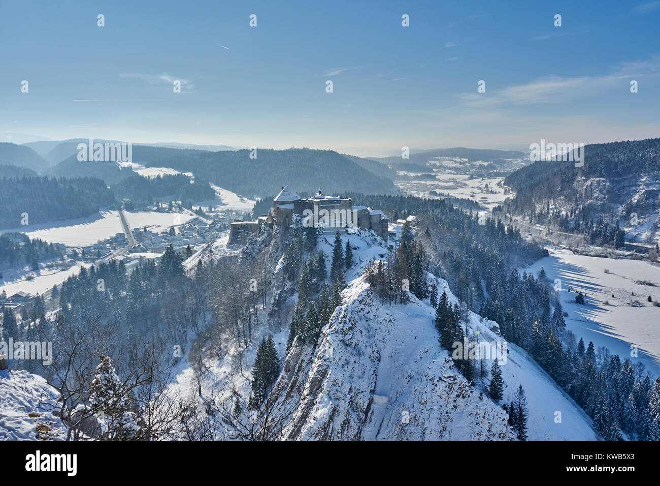 Views of Chateau de Joux Covered In Snow - La Cluse et Mijoux - France ...