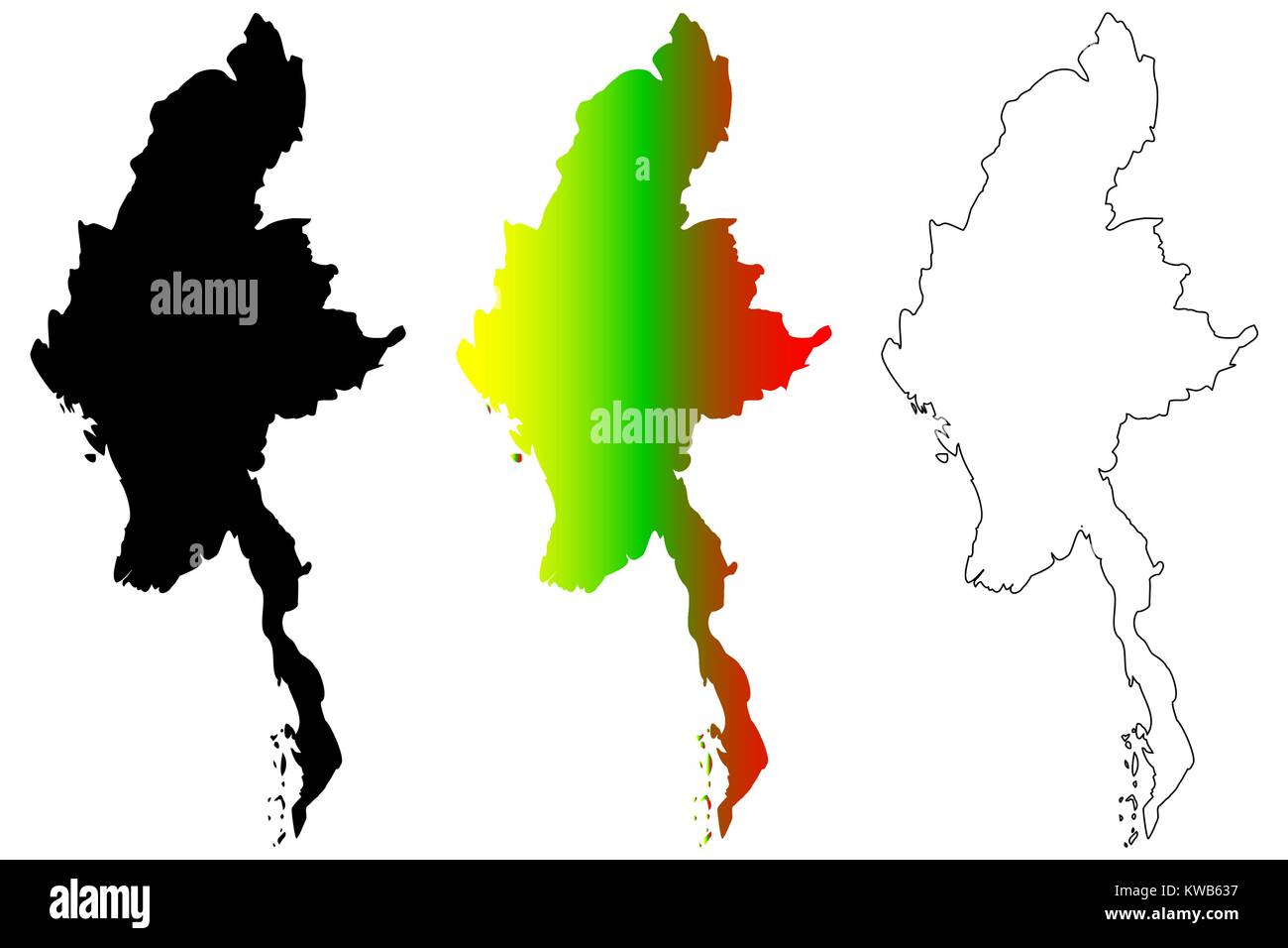 Myanmar map vector illustration, scribble sketch Republic of the Union ...