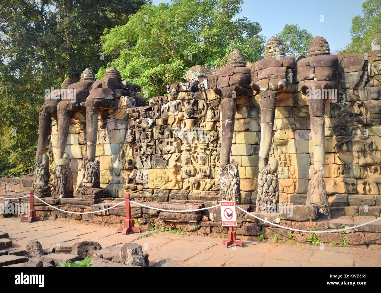 Ancient Terrace of the Elephants at Angkor Thom walled city, Cambodia ...