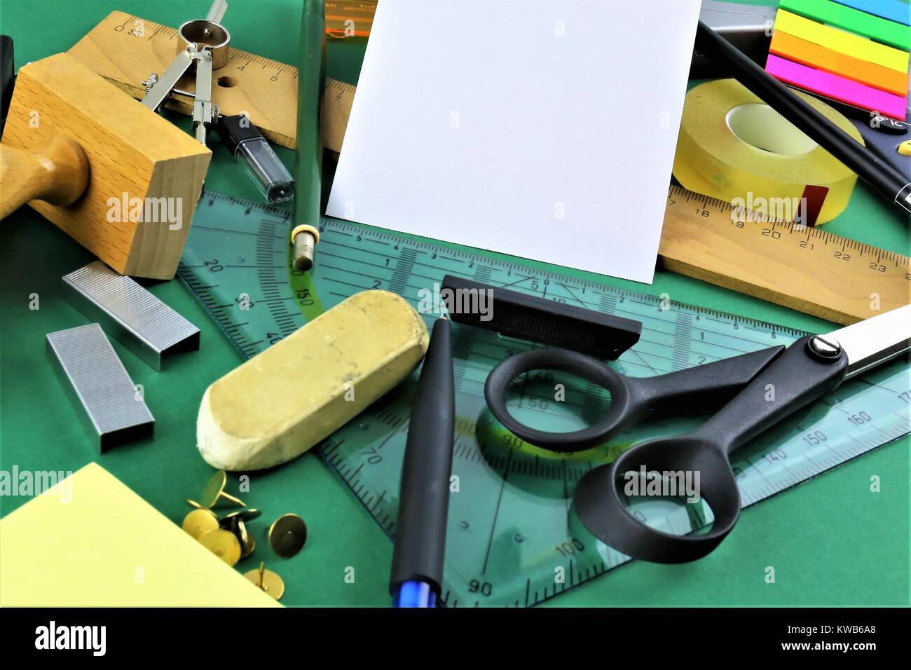 An concept Image of some desk Utensils with copy space Stock Photo - Alamy