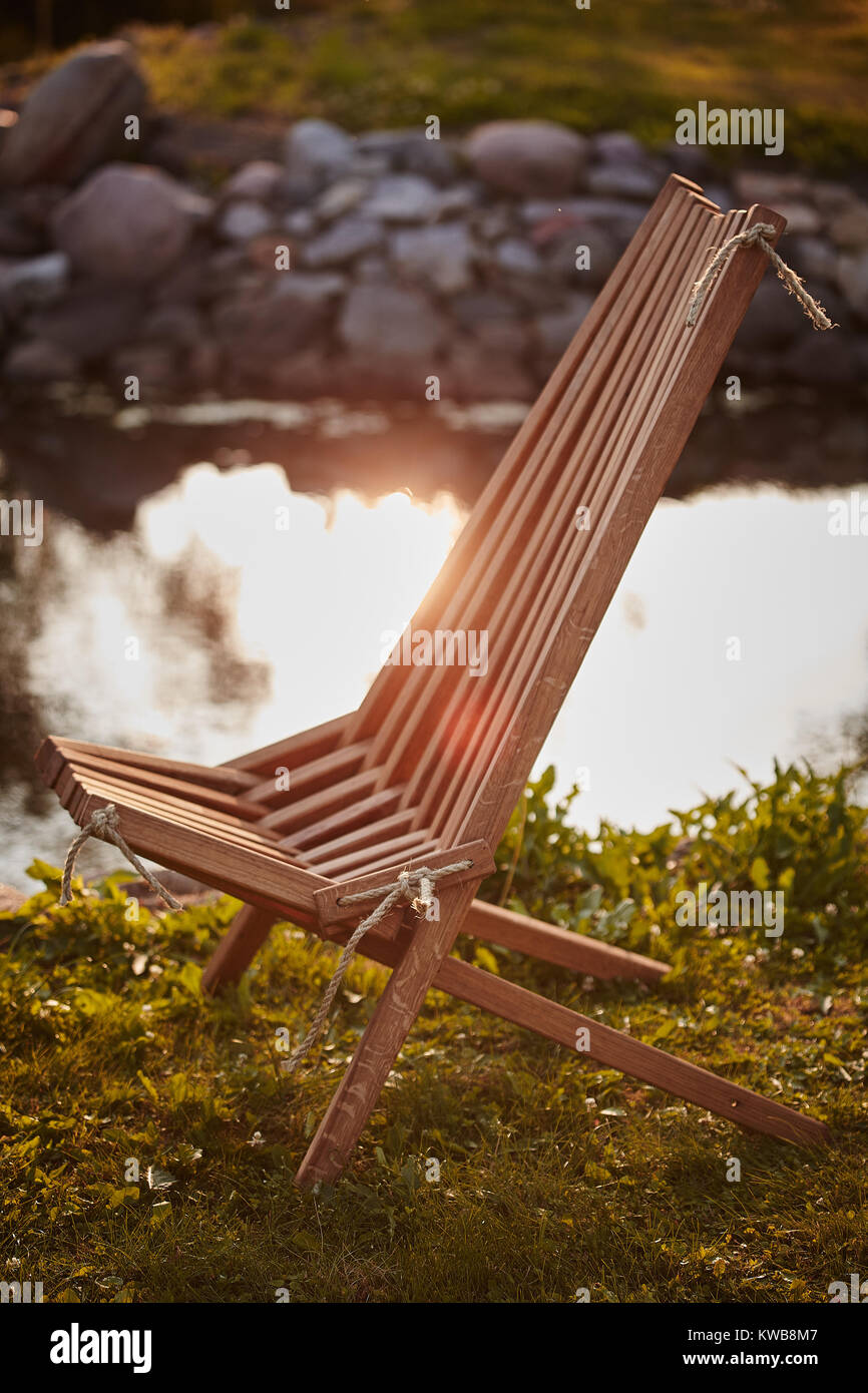 Wooden chaise lounge Stock Photo - Alamy