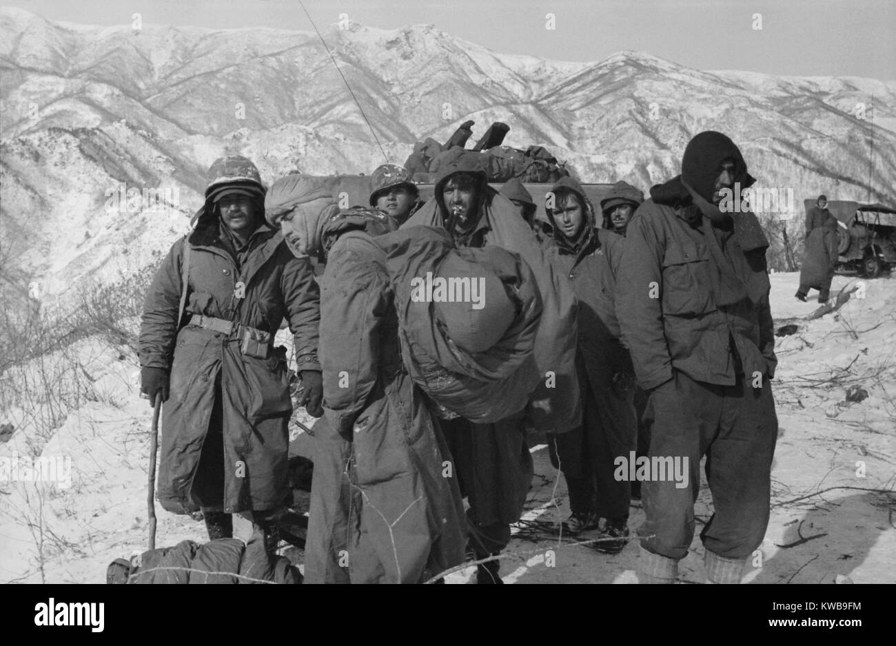 Frostbite casualties of U.S. Marines await air evacuation from the ...