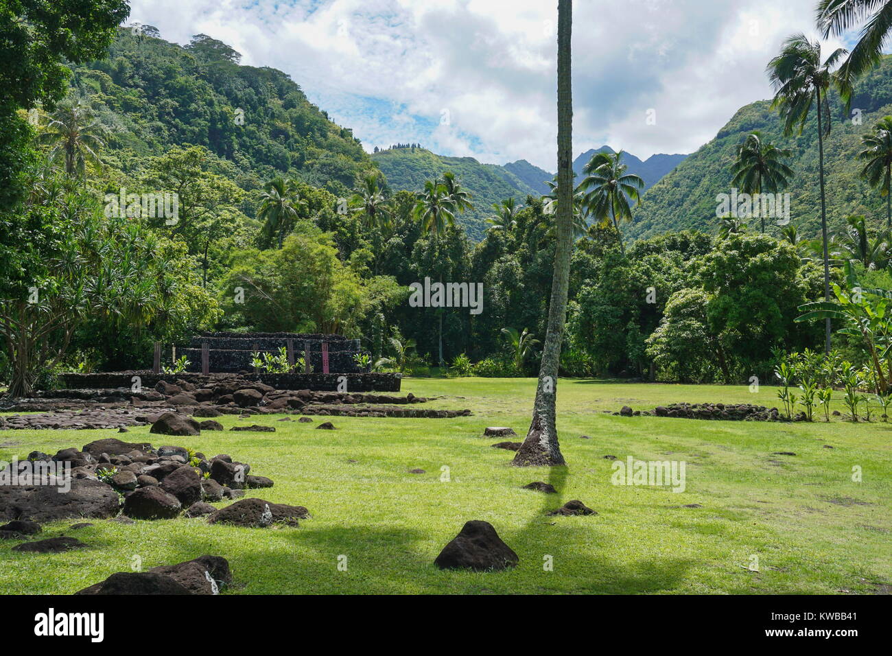 French Polynesia the marae Arahurahu in a valley of Tahiti island ...