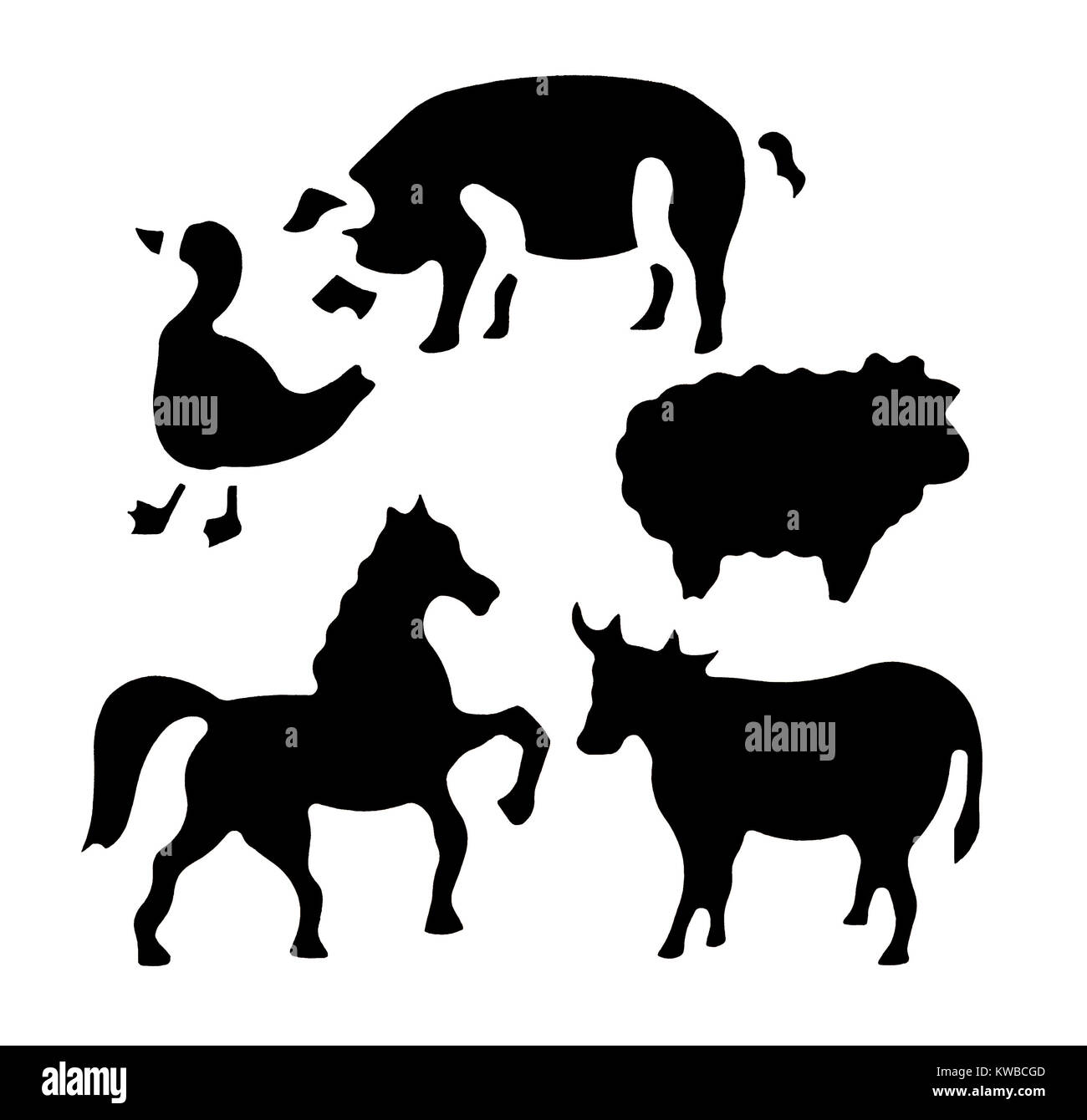Animal stencil shapes on a white background Stock Photo - Alamy