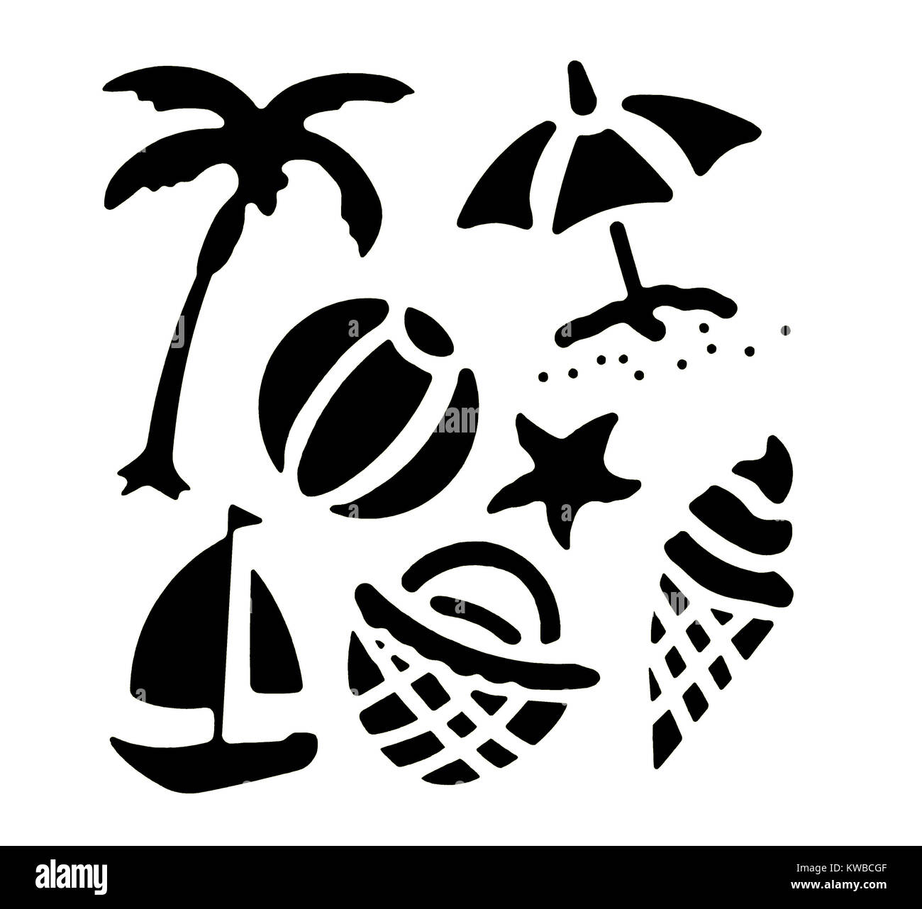 Vacation stencil shapes on a white background Stock Photo - Alamy