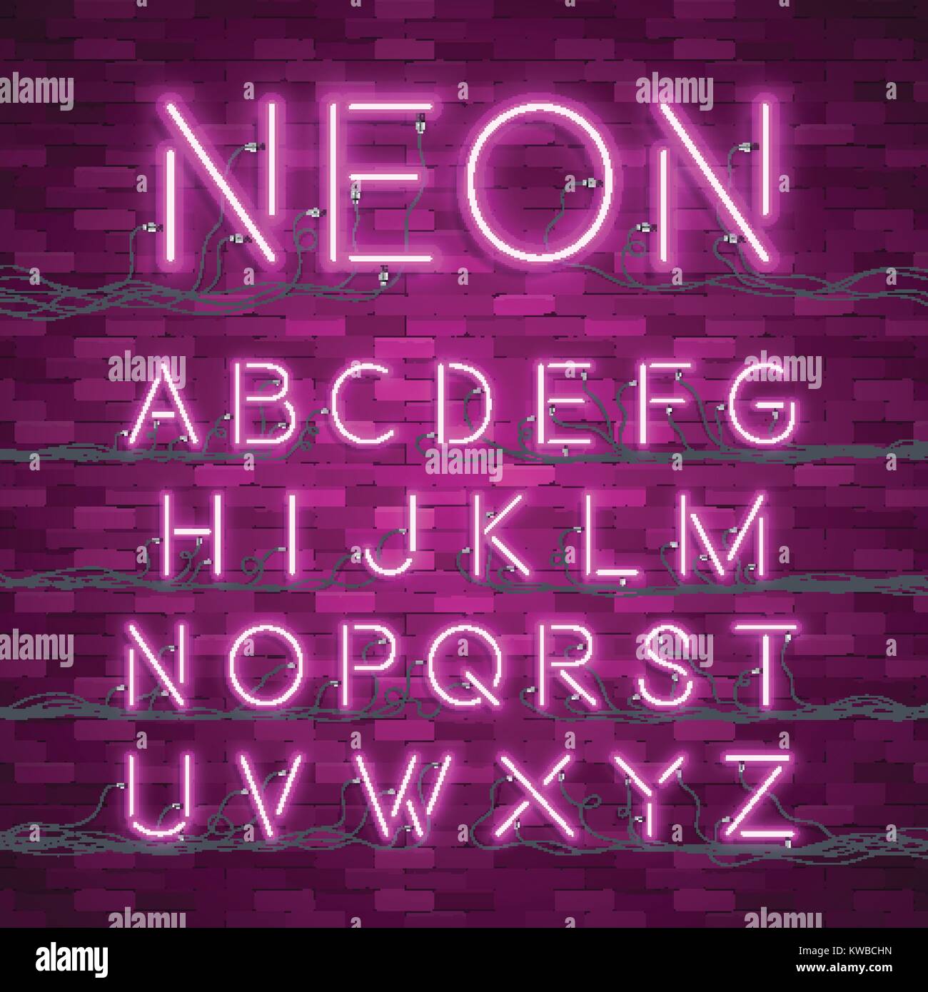 Realistic neon alphabet. Bright neon glowing font. Vector format Stock ...