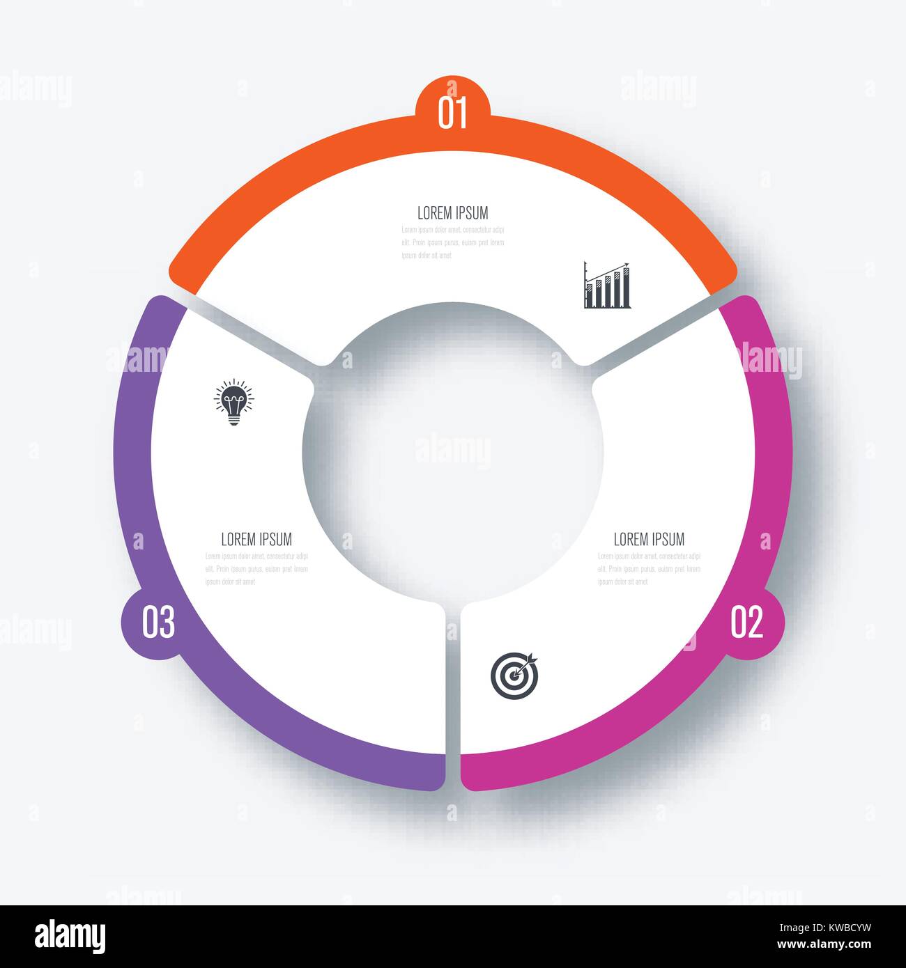Infographics template 3 options with circle. Data and information ...