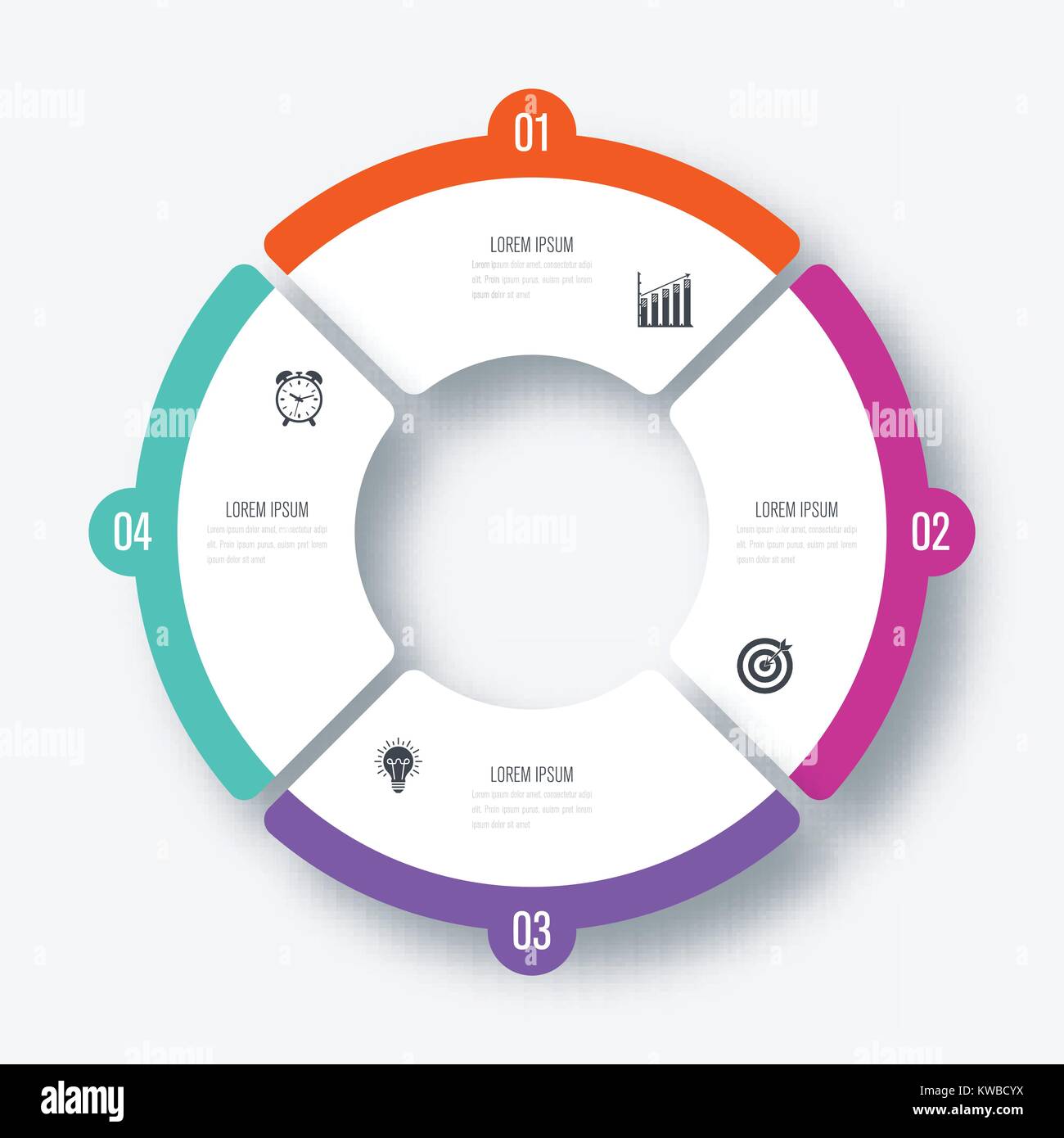 Infographics template 4 options with circle. Data and information visualization. Dynamic ...