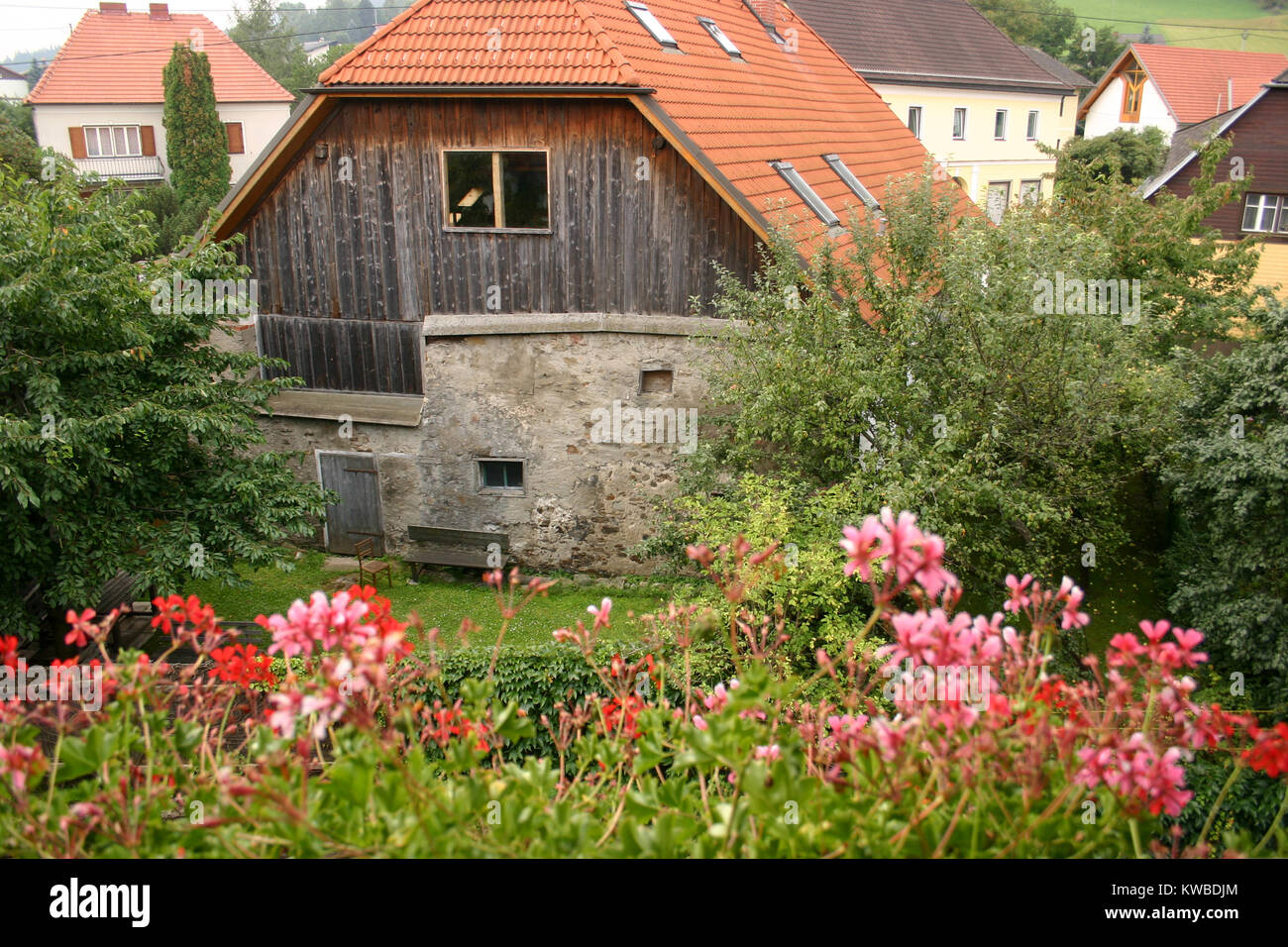 Old traditional stone house in Austria, with new roof Stock Photo - Alamy