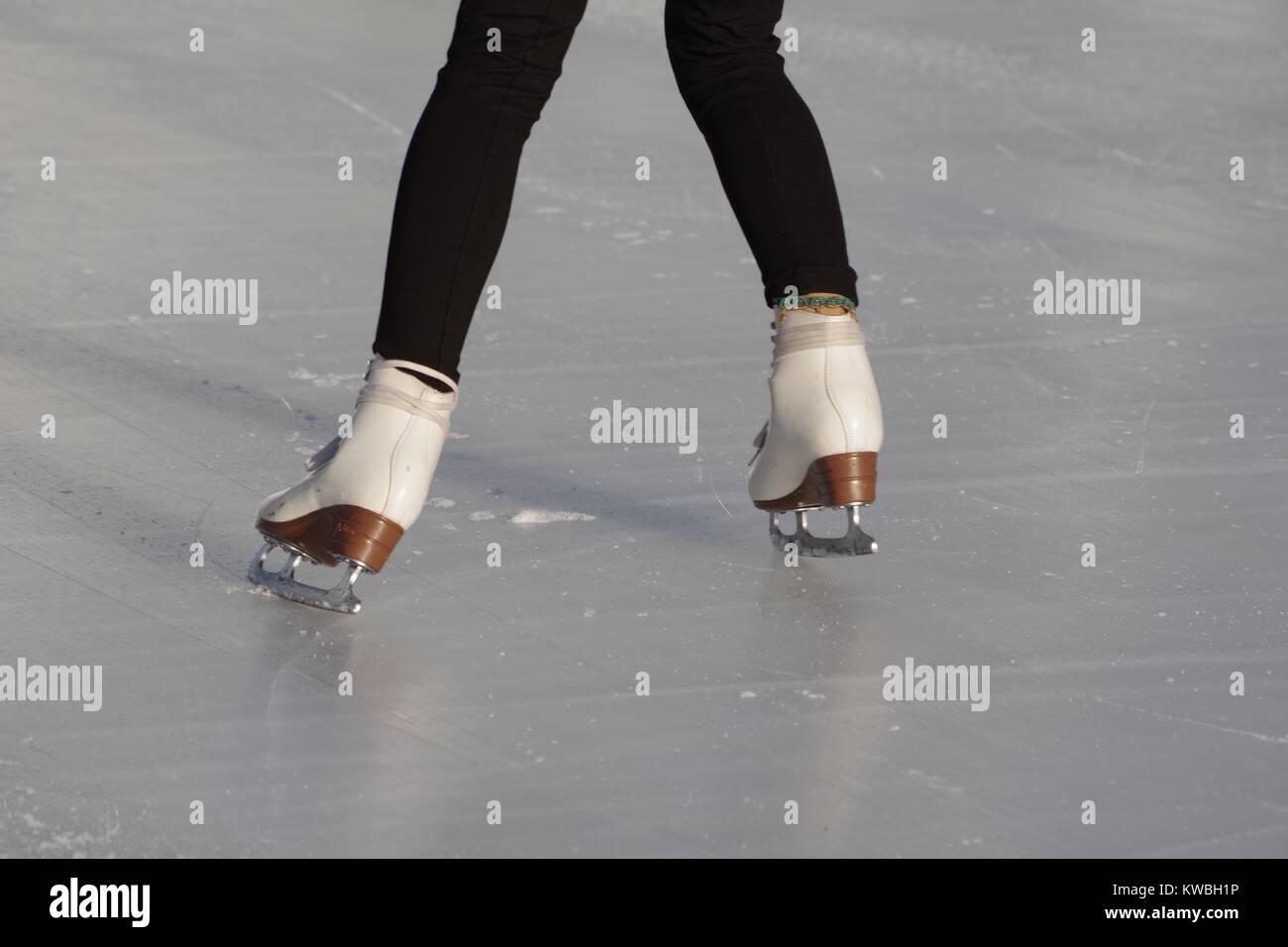 Ice Skater with Traditional White Ice Skate Boots at The Tower of ...