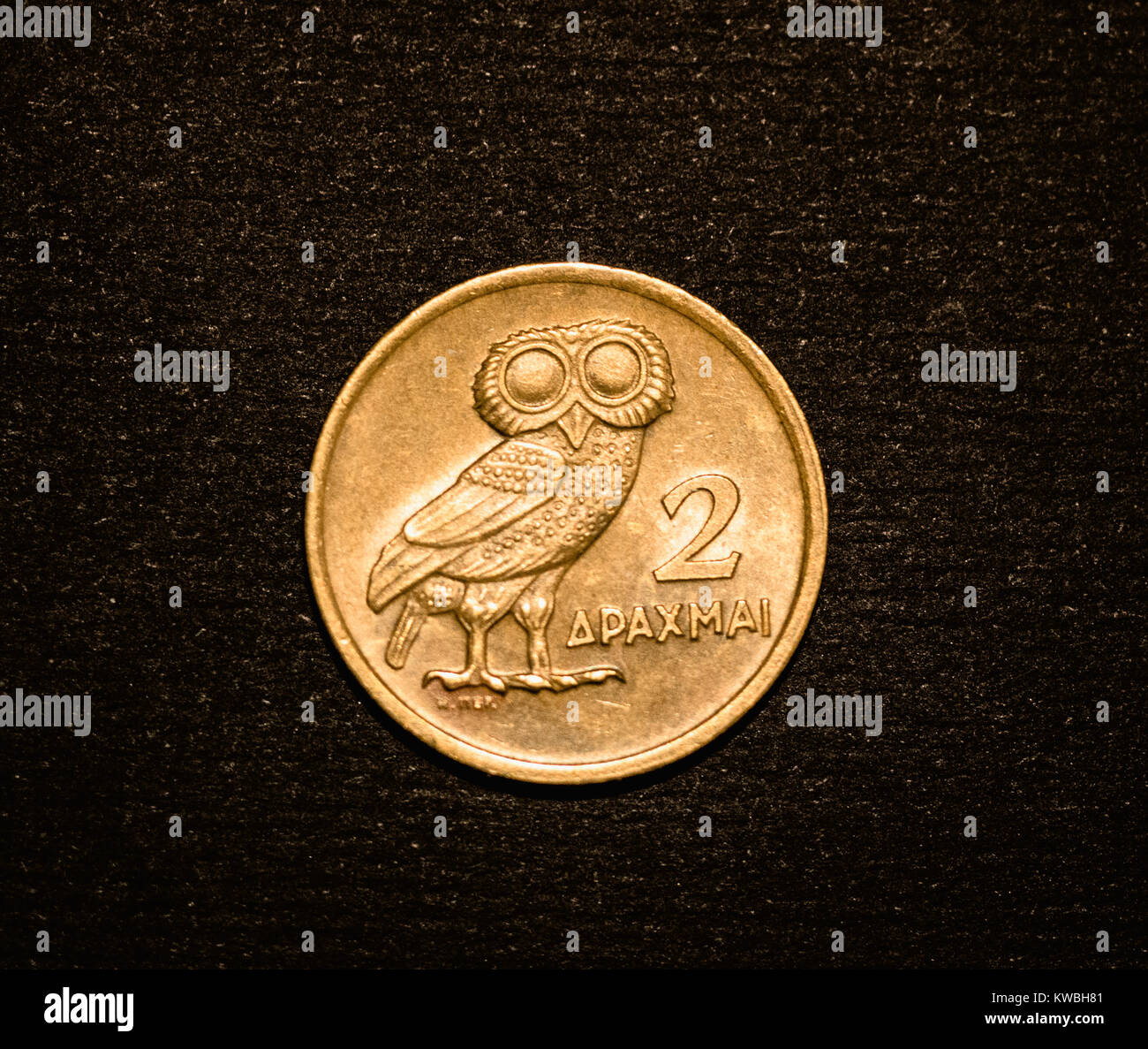 Greek coin depicting the sacred owl of the goddess Minerva Stock Photo ...